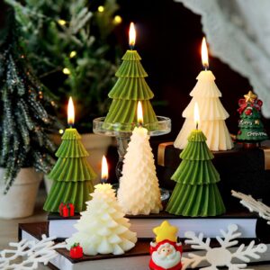 conelist 6 pcs christmas tree shaped candles xmas wax scented candles 3.7 inch decorative christmas tree candles gifts for xmas eve winter holiday party new year bedroom room table decor, 4 styles