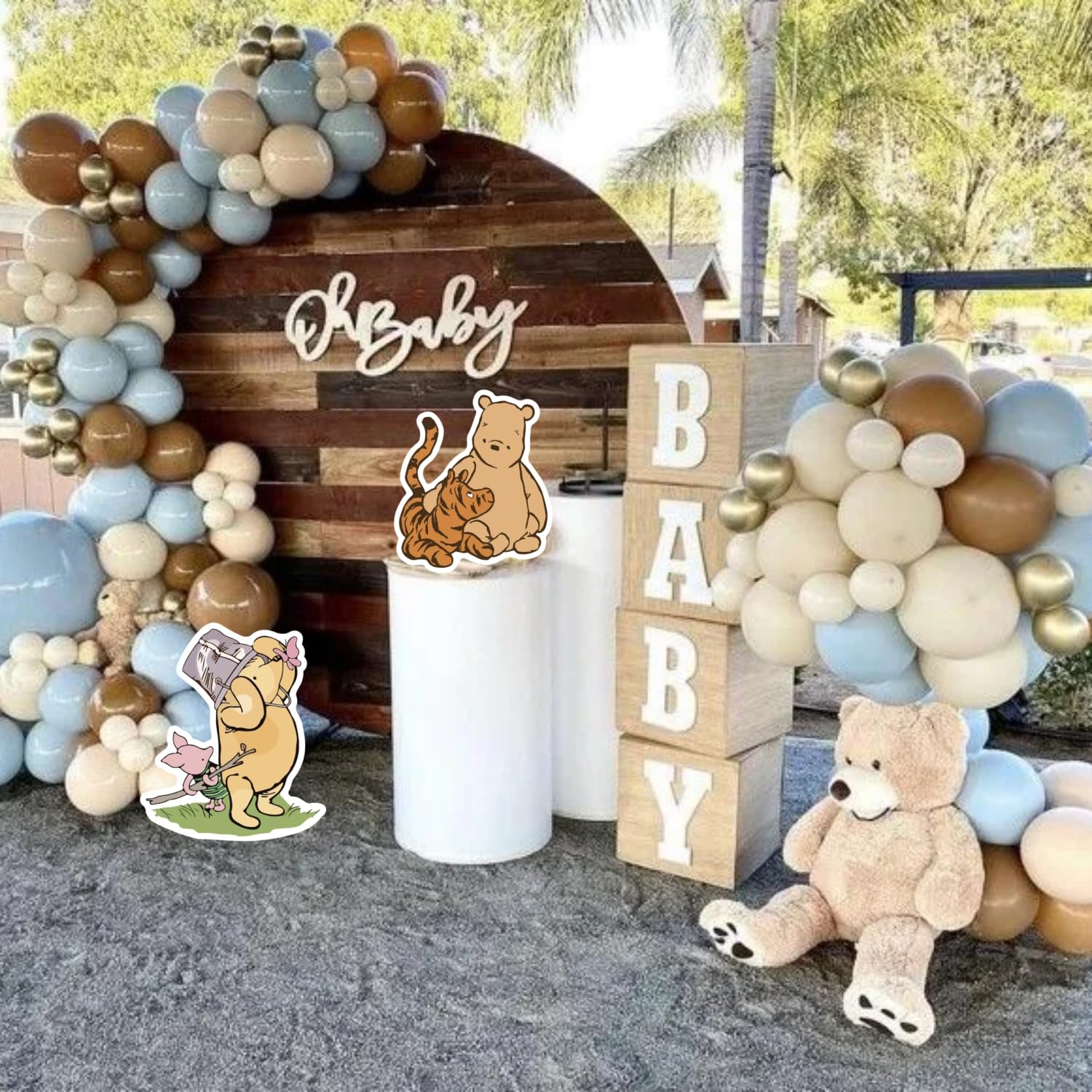 6 PCS Classic Winnie Cutouts with Stand Cute Pooh Baby Shower Cutouts for Winnie Birthday Decorations Centerpiece Yard Signs