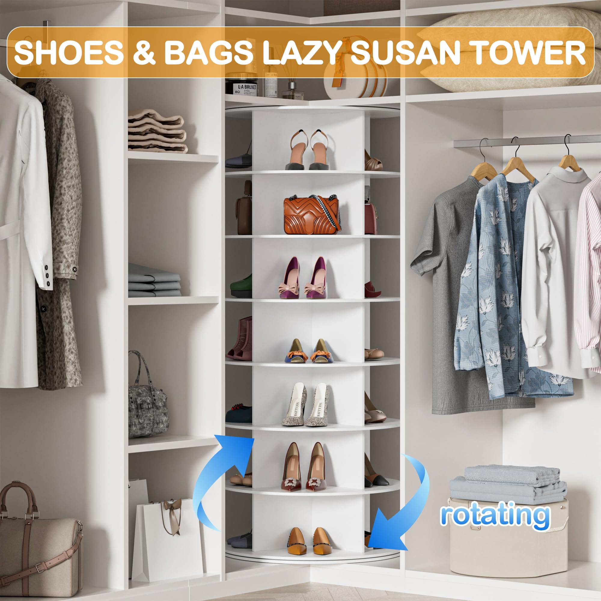 MAGIC UNION Rotating Shoe Rack Tower - 7-Tier Spinning Handbag Shoe Display Lazy Susan Organizer, 360° Revolving Shoe Rack Storage Round Carousel Cabinet, for Entryway, Living Room, Bedroom