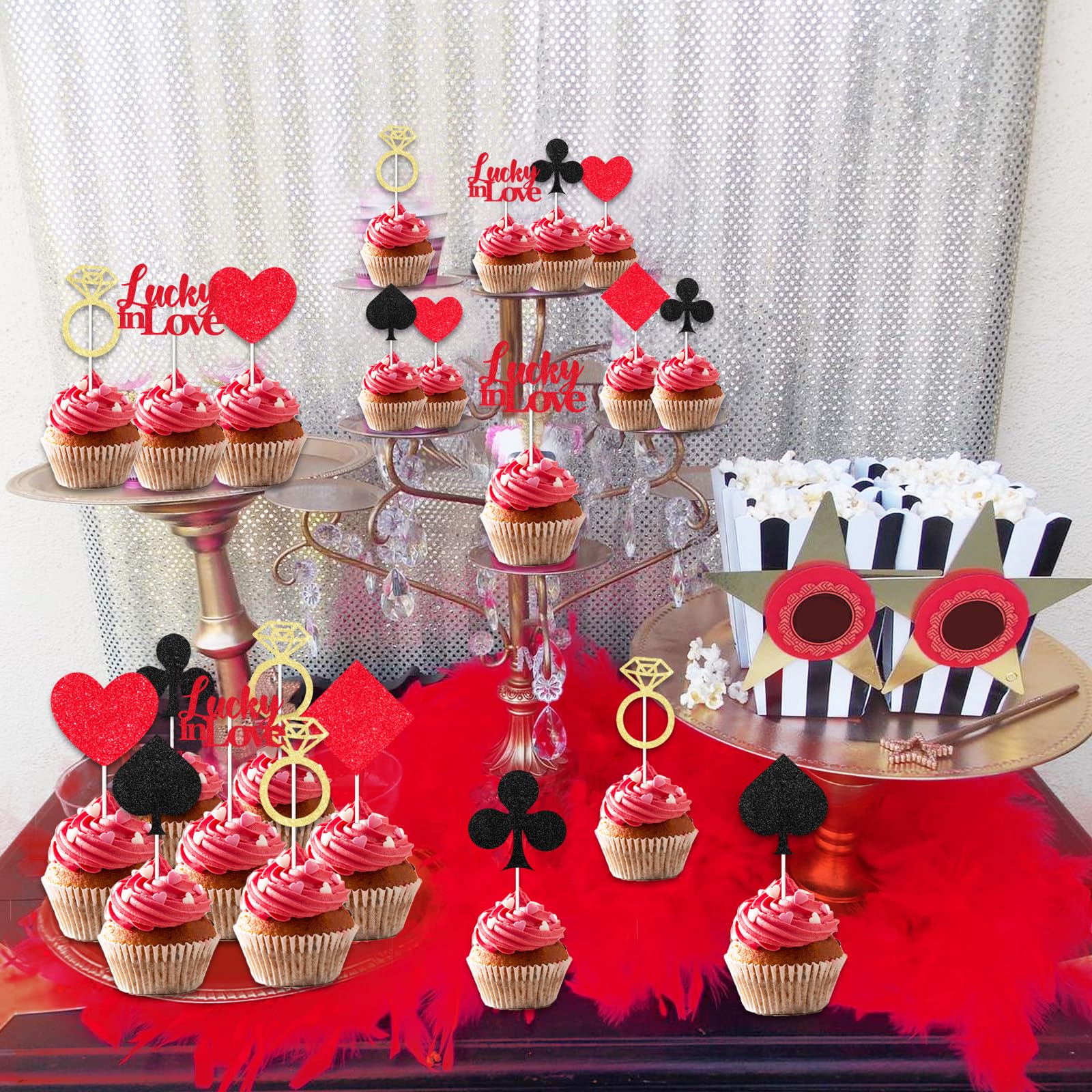 Kreatwow Vegas Bachelorette Party Decorations 24pcs Casino Cupcake Toppers Casino Night Bridal Shower Decorations Poker Cupcake Pick Lucky in Love Wedding Decor for Gamble Bachelorette Las Vegas Party