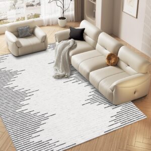 cozyloom 9x12 area rug for living room washable rugs stripe farmhouse bedroom rug large rug modern rug non slip carpet stripe throw rugs for dining room stain resistant office rug classroom rug, cream