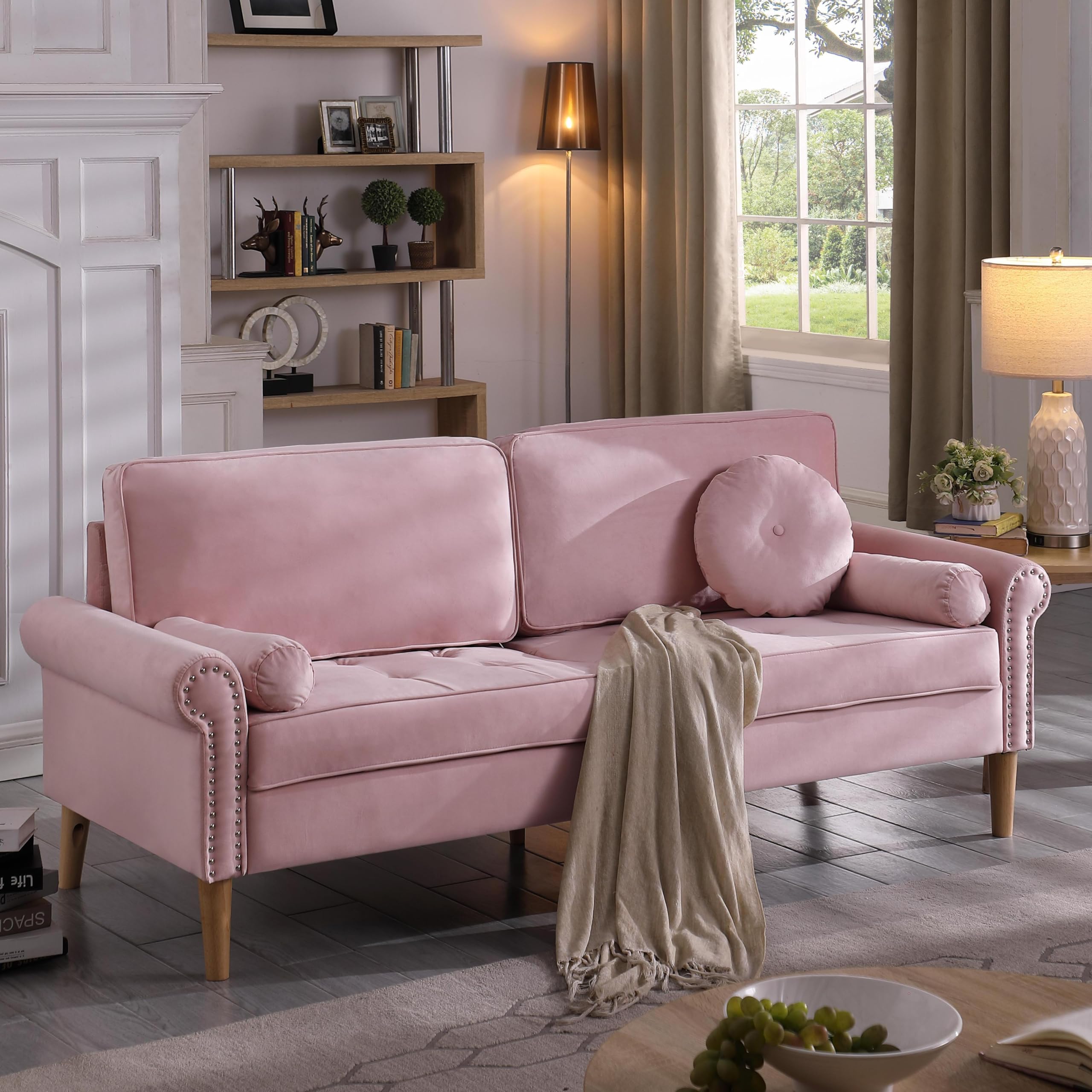 CDBBIB 77.56" Futon Sofa Couch,Mid-Century Loveseat,Corduroy Couch,Chaise Lounge Indoor,Couch and Loveseat Sets,Small Space Furniture Suitable for Living Rooms, Bedrooms, Apartments.(Pink)