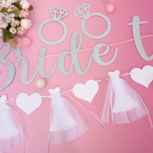 Silver Glitter Bride To Be Set,Bridal Shower Decorations,White Wedding Dress Heart Garland,Silver Balloon Decor,Bridal Wedding Party Hanging Garland,Bride To Be Wedding Love Banner Photo Props