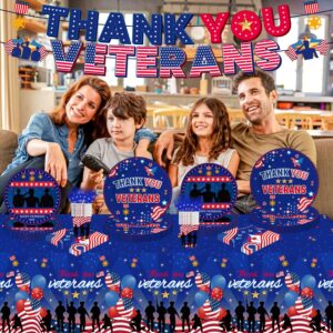 Veterans Day Decorations Tableware 102pcs Patriotic Theme Party Decorations Set Include Thank You Veterans Banner Plates Napkins Cups Forks and Tablecloth for Happy Veterans Day Supplies