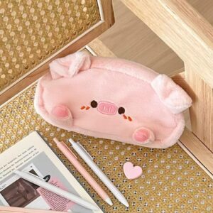 Shark Pencil Case,Animal Pencil Case,Plush Animal Stationery Pouch,Shark Pouch,Shark Bird Zipper Organizer Storage Bag Box, Large Capacity Pencil Case-05 Pink Pig