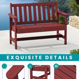 SERWALL Outdoor Bench, HDPE Outdoor Benches Weatherproof, 2-Person Garden Bench with 660 lbs Weight Capacity, Patio Benches for Outdoors, Garden, Porch, Backyard and Park, Red