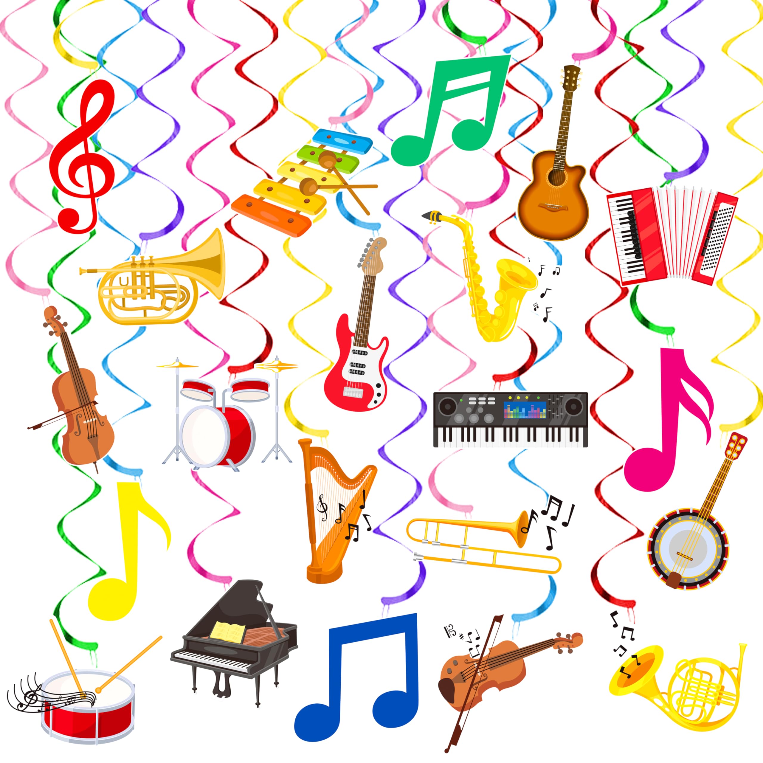 Musical Instrument Hanging Swirl Decorations Music Party Decorations Musical Note Instrument Theme Swirls Ceiling Streamers for Music Themed Birthday Party Baby Shower Supplies