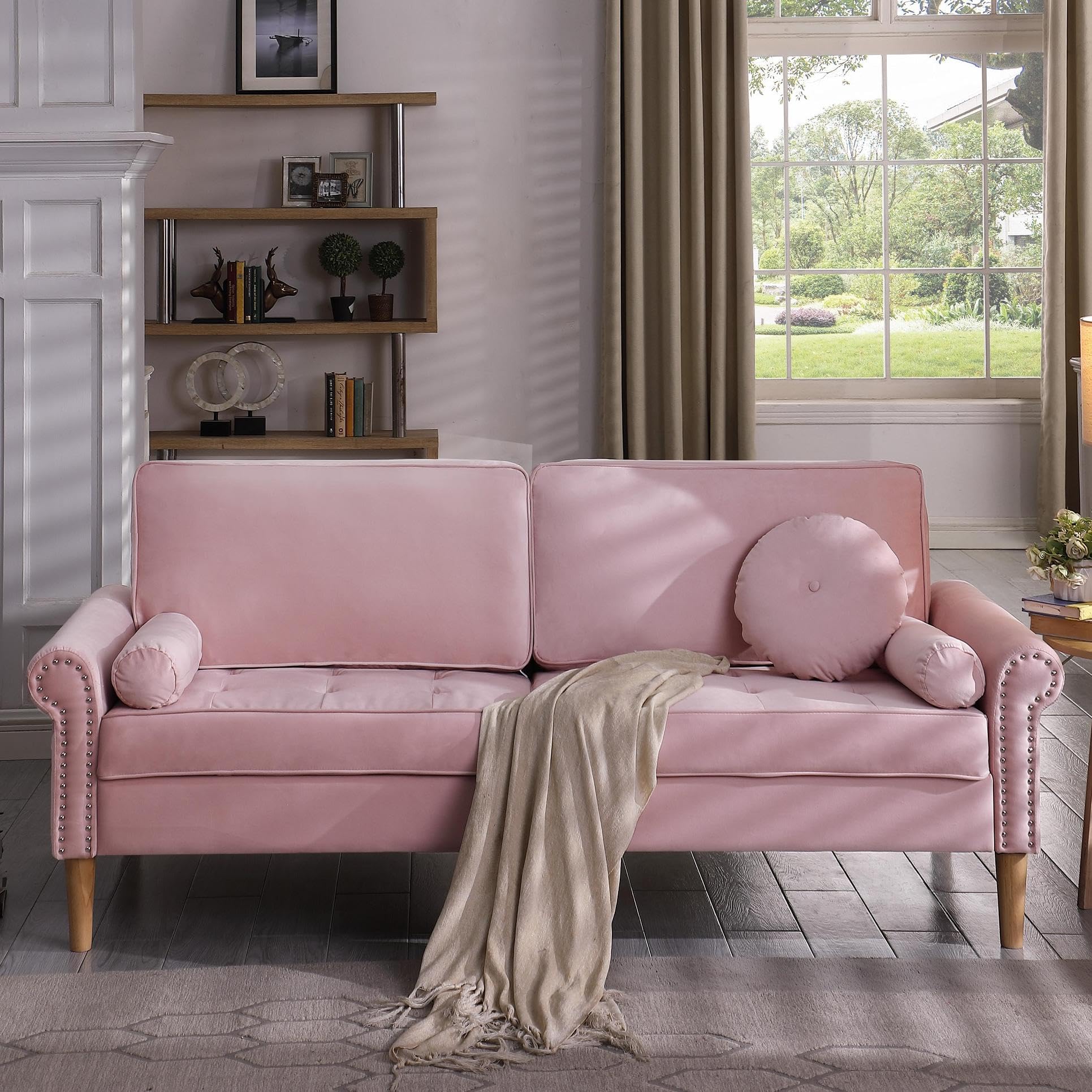 CDBBIB 77.56" Futon Sofa Couch,Mid-Century Loveseat,Corduroy Couch,Chaise Lounge Indoor,Couch and Loveseat Sets,Small Space Furniture Suitable for Living Rooms, Bedrooms, Apartments.(Pink)