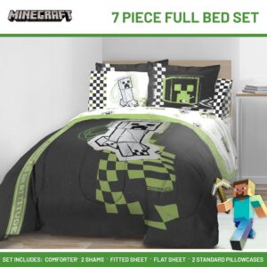 Jay Franco Minecraft Creeper Full Size Comforter Set - 7 Piece Bedding Includes Sheet Set & Pillow Covers - Super Soft Green & Gray Kids Bedding