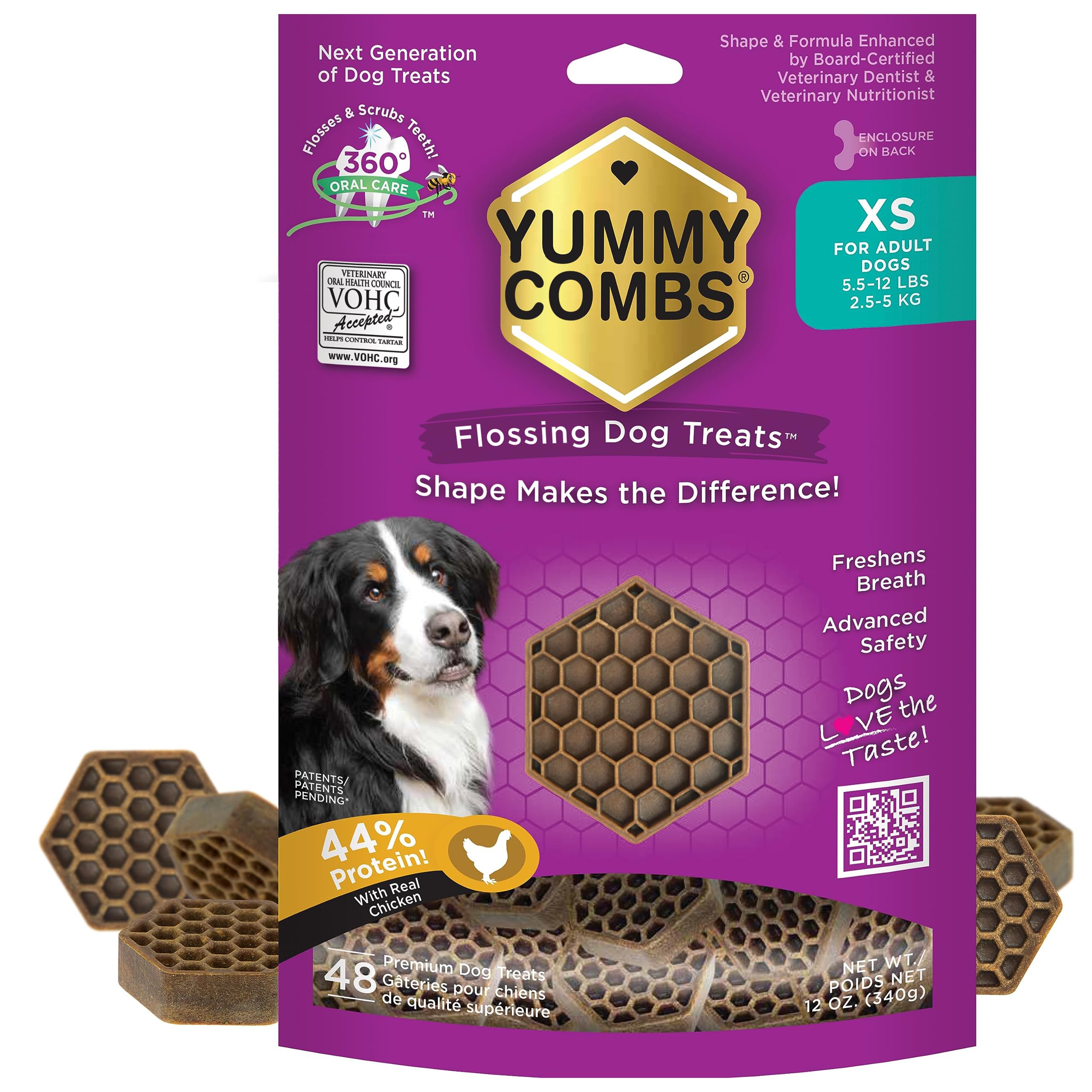 Yummy Combs - Dog Dental Treats | Removes Tartar - Vet VOHC Approved | A Yummy Treat for Teeth Cleaning - Chicken Protein | Extra Small 12oz and Medium 12oz