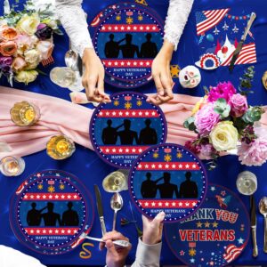 Veterans Day Decorations Tableware 102pcs Patriotic Theme Party Decorations Set Include Thank You Veterans Banner Plates Napkins Cups Forks and Tablecloth for Happy Veterans Day Supplies