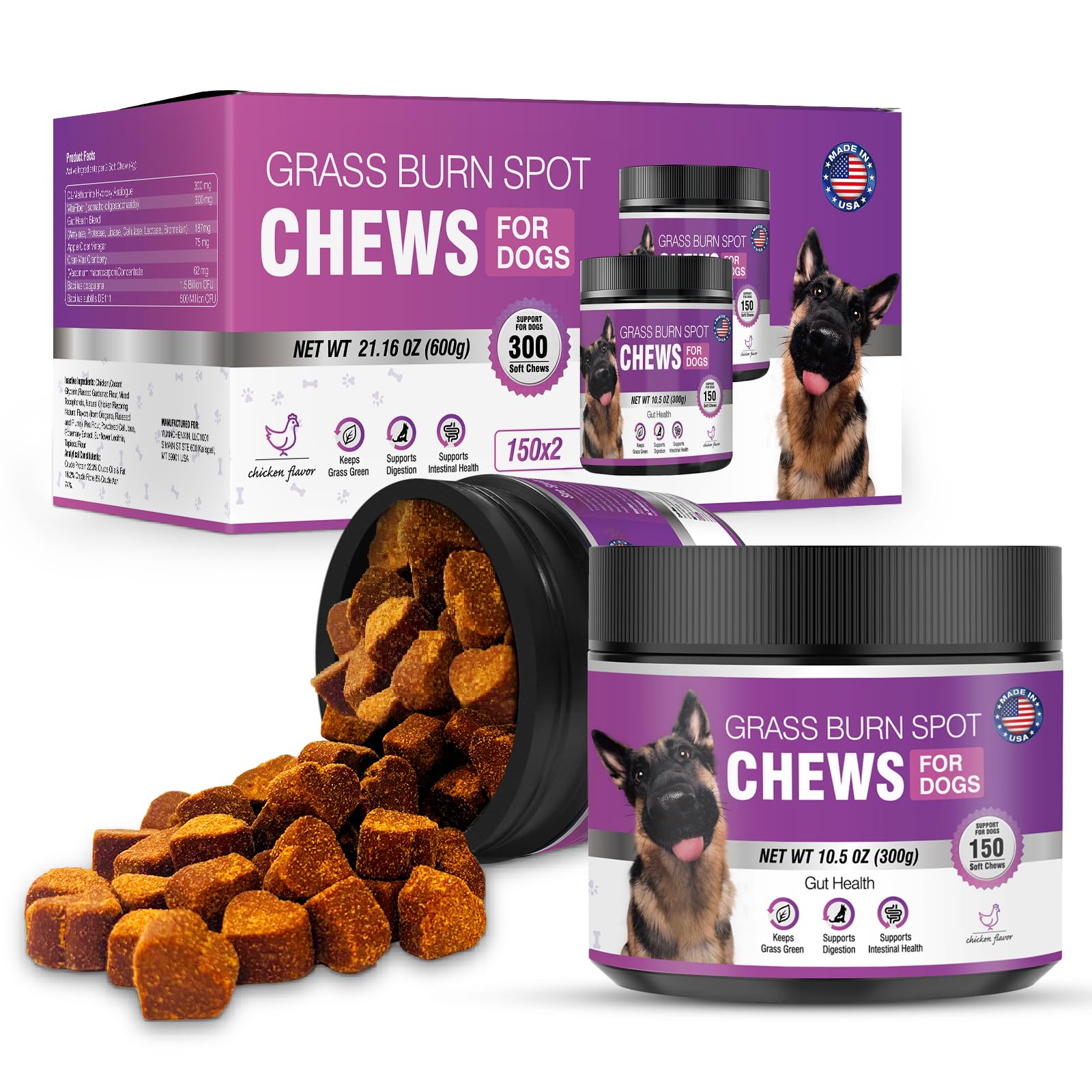 Grass Burn Spot Chews for Dogs Dog Pee Grass Neutralizer 300 Green Grass Dog Chews Dog Pee Lawn Spot Saver for Grass Burn Spots Dog Urine Neutralizer for Lawns with Probiotics Digestive Enzymes