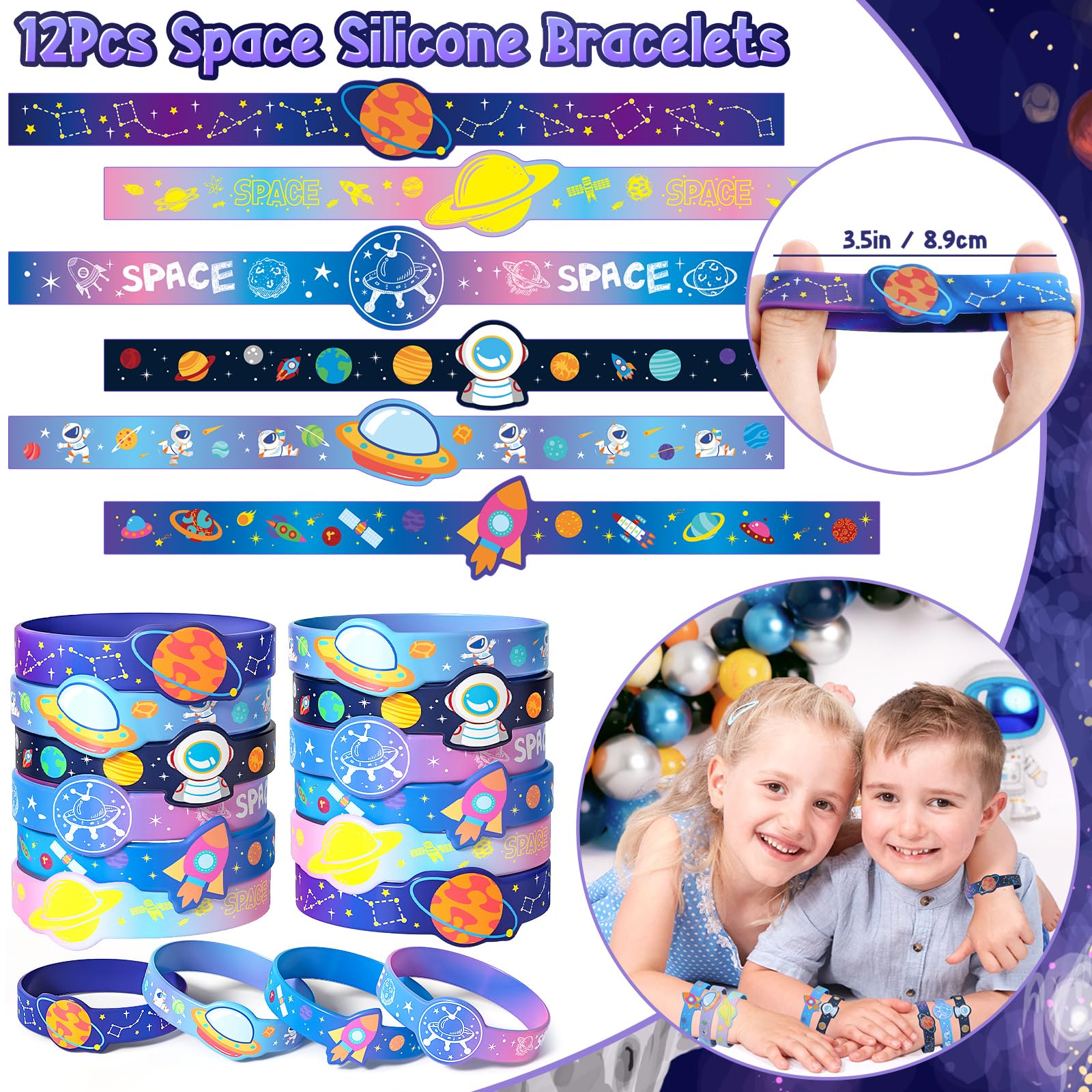 Mishopy 98 Outer Space Party Favors Galaxy Astronaut Birthday Supplies Straw Bubble Silicone Bracelet Keychain Sticker Boy Kid Girl Toy Gift Goodie Bags Stuffer Class Prize Space Themed Party Favors