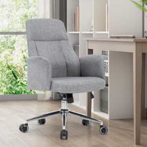 Luckyear Home Office Chair Desk Chair, Ergonomic Computer Chair Modern Linen Fabric Adjustable Height Task Chair with Rocking Backrest, Swivel Executive Chair for Home Office, Gray