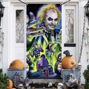 scary beetlejuice halloween door cover happy halloween porch sign banner beetlejuice decor halloween classic horror party horror movie character party decorations and supplies for home