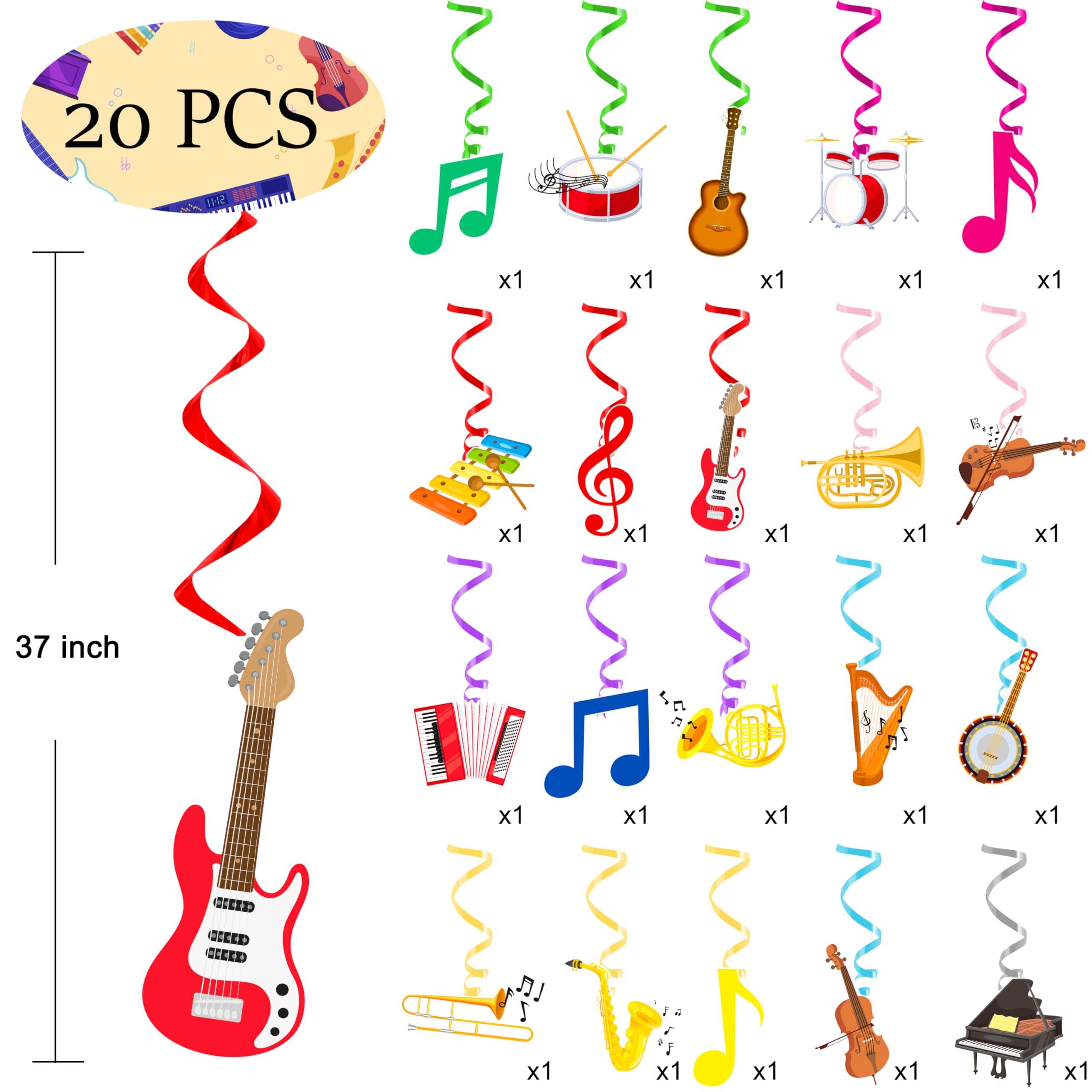 Musical Instrument Hanging Swirl Decorations Music Party Decorations Musical Note Instrument Theme Swirls Ceiling Streamers for Music Themed Birthday Party Baby Shower Supplies