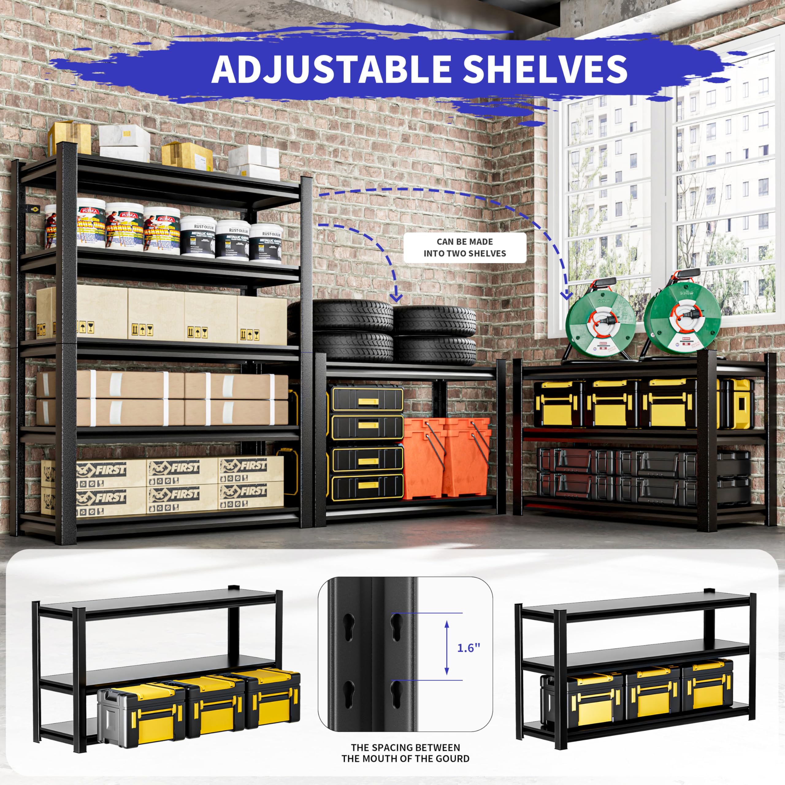 Hzdbhd Garage Shelving Unit,3 Pieces78 HThickened Metal Shelving Units for Garage Storage Shelves Adjustable Shelves,5 Tier Industrial Shelving Shelf Metal Shelves for Storage for Warehouse Basement