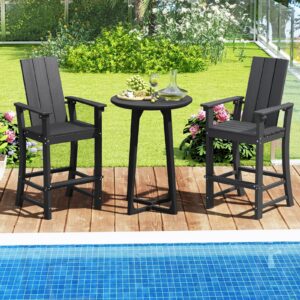 Giantex 52” Tall Adirondack Chair Set of 4, HDPE Outdoor Bar Stool with Ergonomic Backrest, Armrests, Footrest, Fire Pit Chair, All Weather Patio Bistro Chair for Yard, Garden, Lawn Chair (Black)