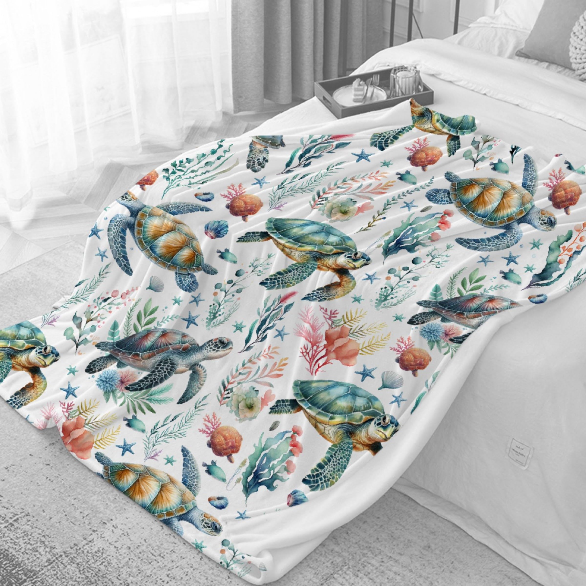 Sea Turtle Blanket, Ultra Soft Turtle Throw Blanket for Boys Girls, Sea Turtle Ocean Animal Pattern Blanket Decor Gifts for Couch Sofa Bed,Turtle Lovers Gifts,40"x50"-Kids/Throw Size