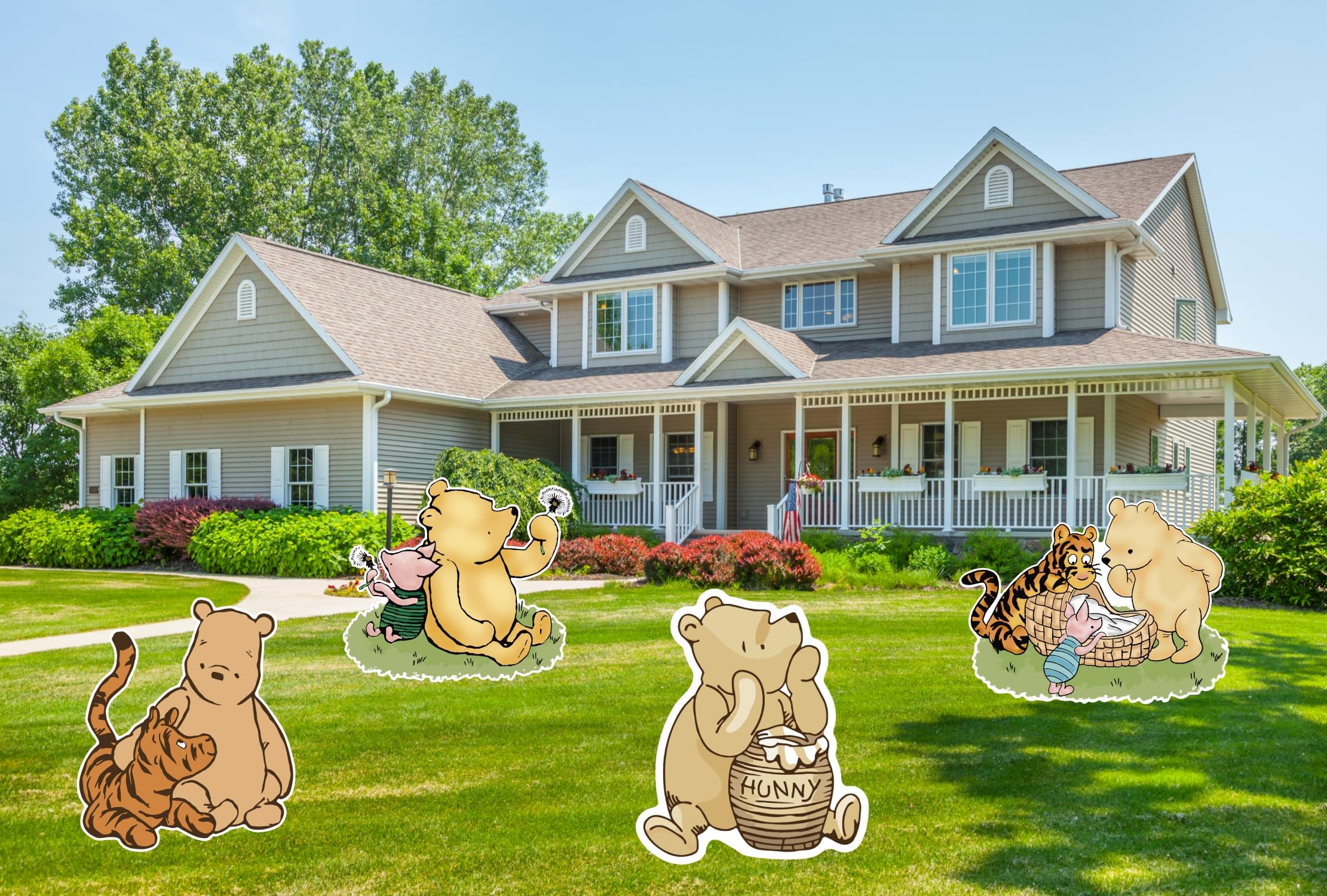 6 PCS Classic Winnie Cutouts with Stand Cute Pooh Baby Shower Cutouts for Winnie Birthday Decorations Centerpiece Yard Signs