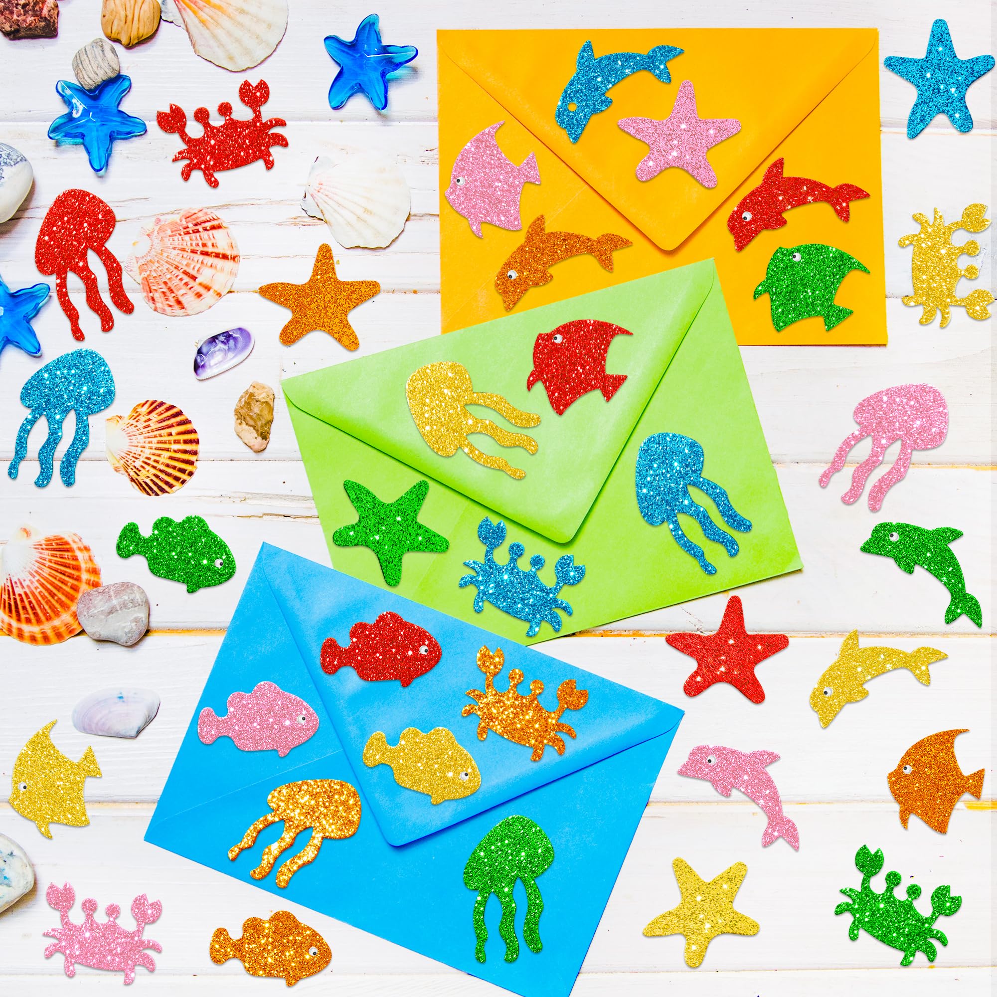 530Pcs Sea Animal Foam Sticker Set with Glitter Accents Self-Adhesive Eyes Perfect for Kids' Crafts DIY Scrapbooking Card Making and Undersea Themed Wall Decorations Gifts