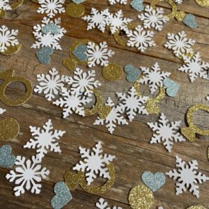 100PCS Snow In Love Bridal Shower Bachelorette Party Table Scatter,Diamond Ring And Snowflake Confetti for Winter Bridal Shower Decorations,Snow In Love Engagement Party Decor