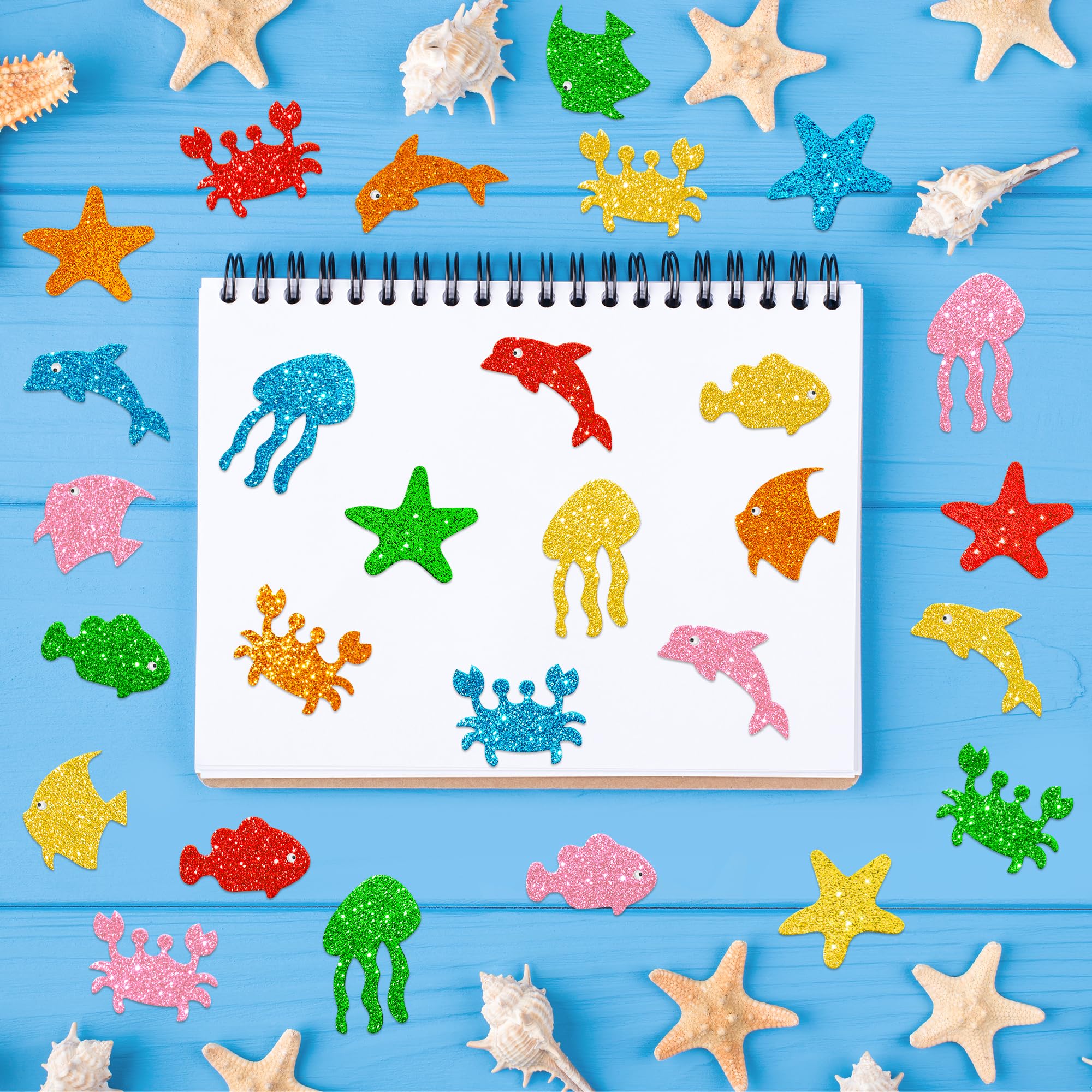 530Pcs Sea Animal Foam Sticker Set with Glitter Accents Self-Adhesive Eyes Perfect for Kids' Crafts DIY Scrapbooking Card Making and Undersea Themed Wall Decorations Gifts