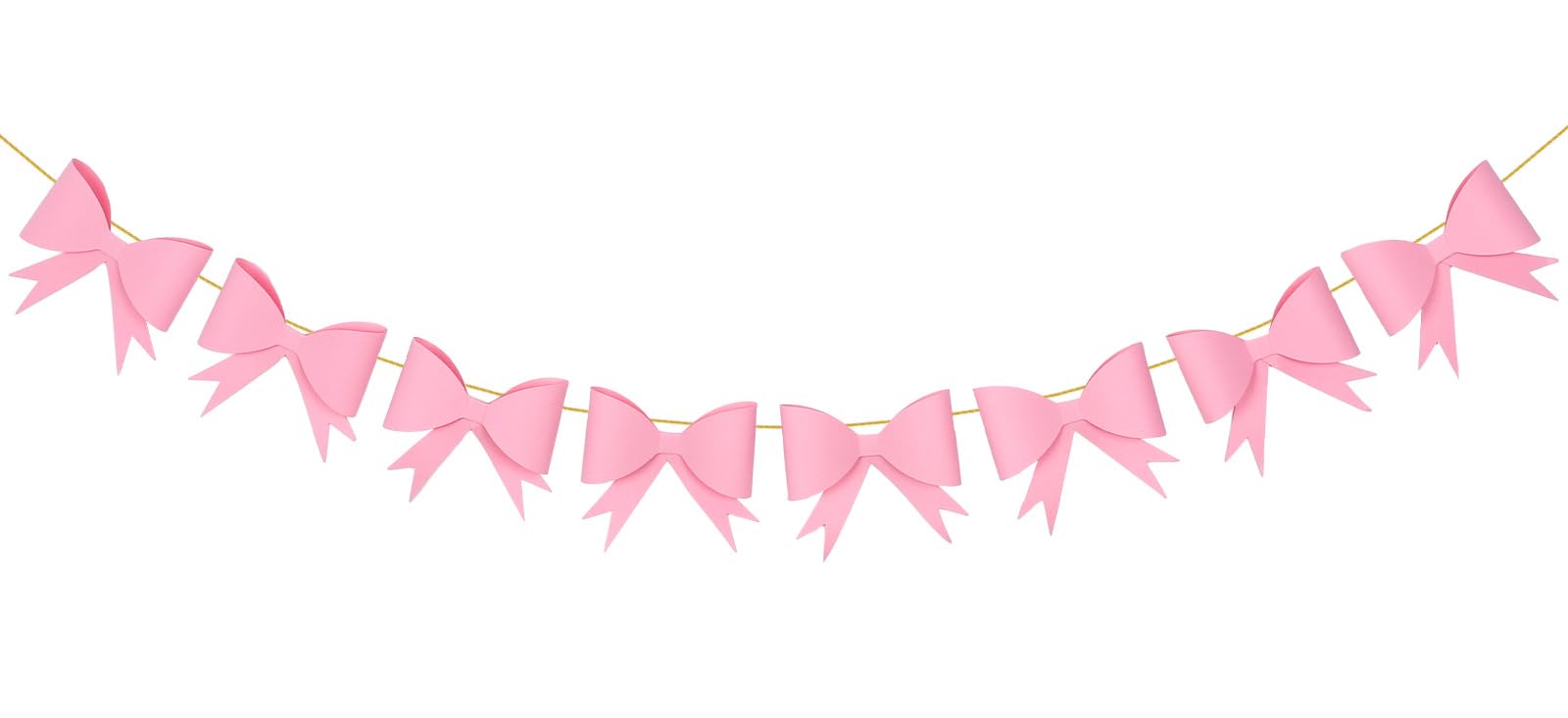 Whaline Pink Bow Garland Banner 3D Cute Bow Hanging Garland Paper Banner for Coquette Birthday Baby Bridal Shower Bachelorette Party Supplies