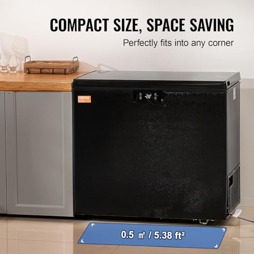 VEVOR Chest Freezer, 10 Cu.ft Compact Deep Freezer, Free Standing Top Open Door Compact Freezers with 2 Removable Baskets & Adjustable Thermostat, Energy Saving & Low Noise, Black