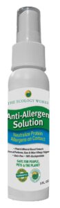 the ecology works- travel size| plant-based dog & cat allergy spray, dander remover & dust mite waste reducer for relief from allergies - cleans bedding & furniture naturally, fragrance-free