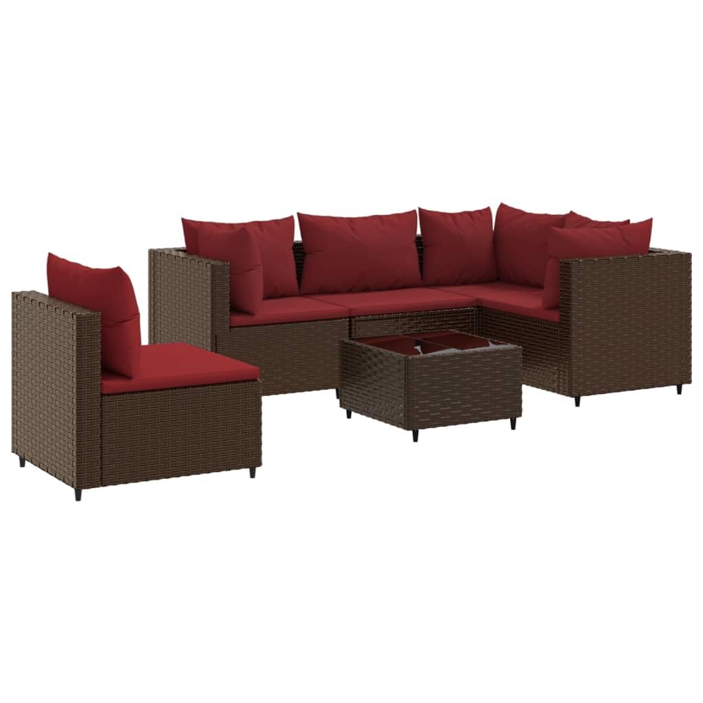 RINDIGOO 6 Piece Patio Lounge Set with Cushions Brown Poly Rattan,Modern Rattan Lounge Set with Cushions for Patio, Garden, and Terrace Patio Furniture, Outdoor Furniture Sets