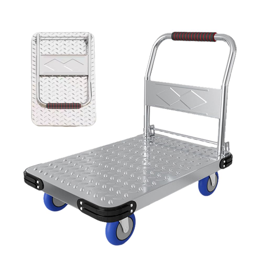 36" L x24 W Platform Truck Steel Foldable Push Cart,2000 LBS Capacity Heavy-Duty Moving Platform Trucks Hand Cart for Groceries, Warehouse Transport with 5’ Nylon Casters