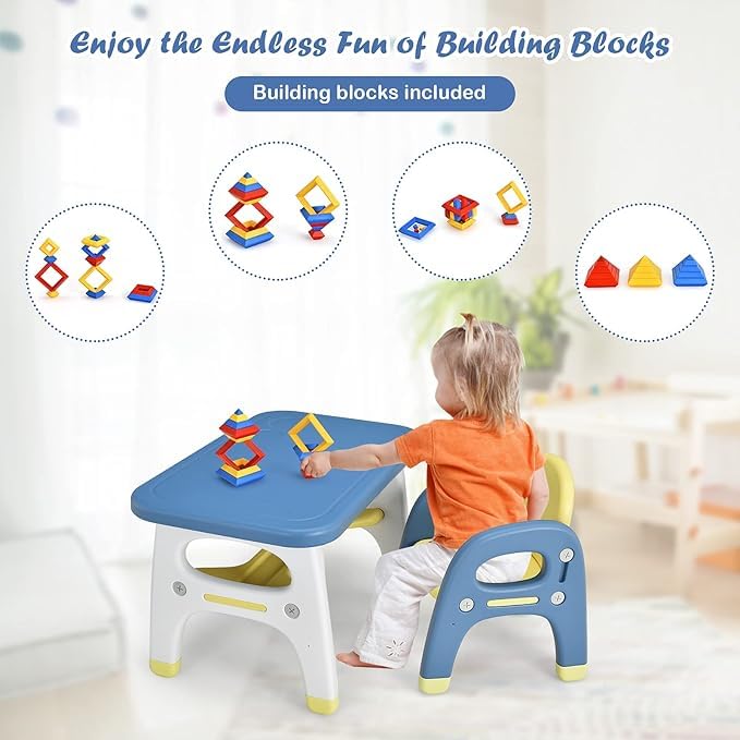 Nightcore Baby Table & Chair Set with Storage Rack, Dinosaur Shaped Children's Desk Set, Building Block Table, Suitable for Boys & Girls