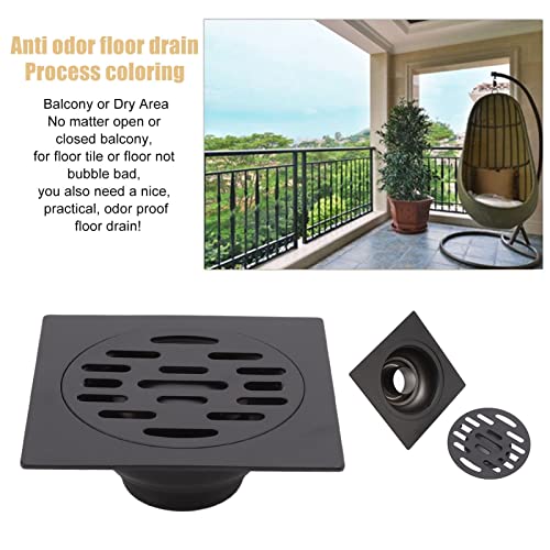 Aladeno Odor Proof Bathroom Shower Drain Stainless Steel Floor Drain Set Antique Kitchen Sewer Drainer Square Shower Drain with Mesh Cover for Home Balconies Bathroom Bathtub Black