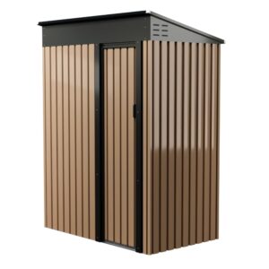 verisshade large metal storage shed, 5 x 3 ft outdoor storage shed, metal garden tool shed with roof, door & lock, waterproof and anti-uv, for patio garden yard, brown