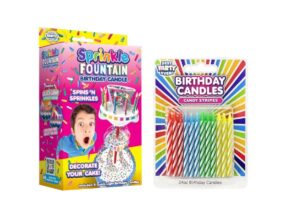 best party ever! sprinkle fountain birthday candle with 32 candles, reusable sprinkle spinning birthday cake topper, decorate your cake in sprinkles