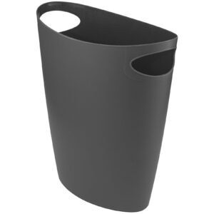 superio slim bathroom trash can 2 gallon grey plastic small compact waste basket for bedroom, dorm, under office desk dustbin