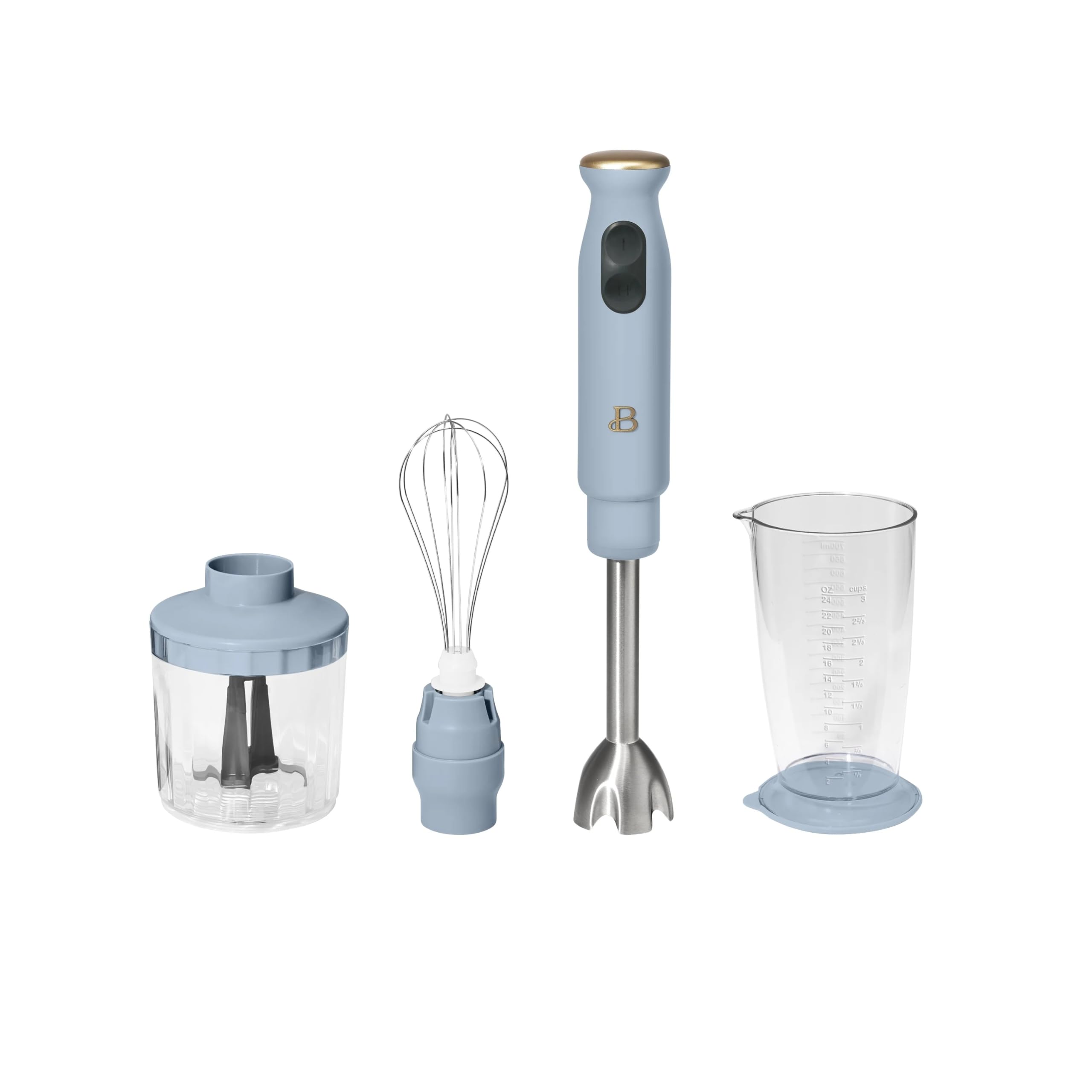 The Beautiful 2-Speed Immersion Blender with Chopper & Measuring Cup, Cornflower Blue by Drew Barrymore