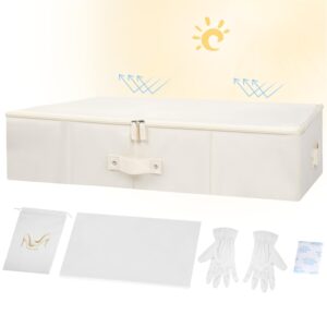 wedding dress storage box - wedding dress preservation box with microfiber gloves, 20 sheets of acid free paper and dustproof bag, bridal essentials, heirloom breathable wedding dress box (beige)