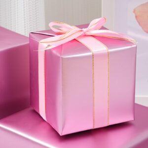 ZINTBIAL Metallic Pink Wrapping Paper Roll with Cut Lines - Solid Pink Holiday Gift Wrap for Halloween, Christmas, Birthdays, Baby Shower, Wedding - 17.5 in x 33 ft (48 sq. ft), Easy to Cut