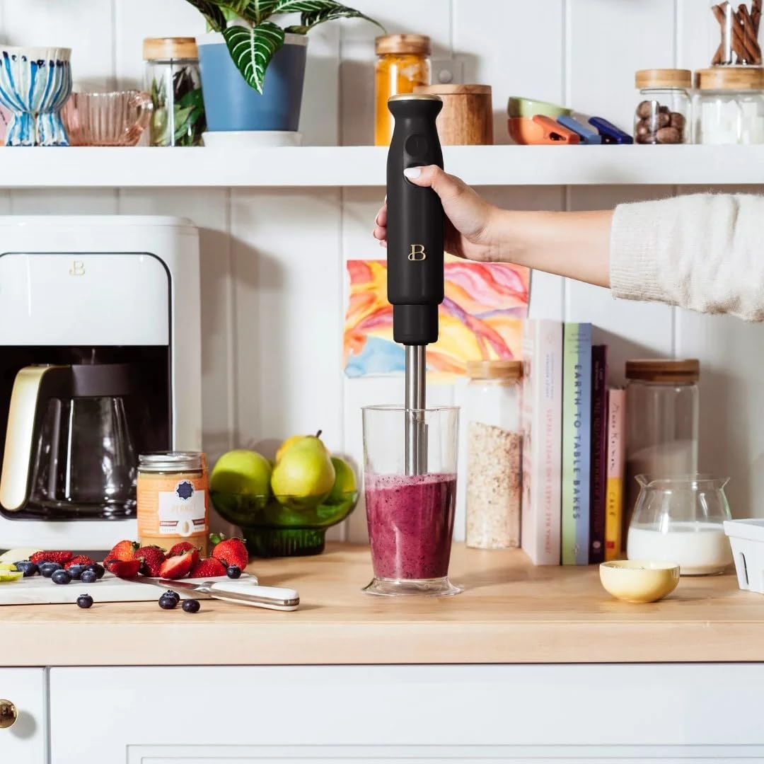 The Beautiful 2-Speed Immersion Blender with Chopper & Measuring Cup, Black Sesame by Drew Barrymore