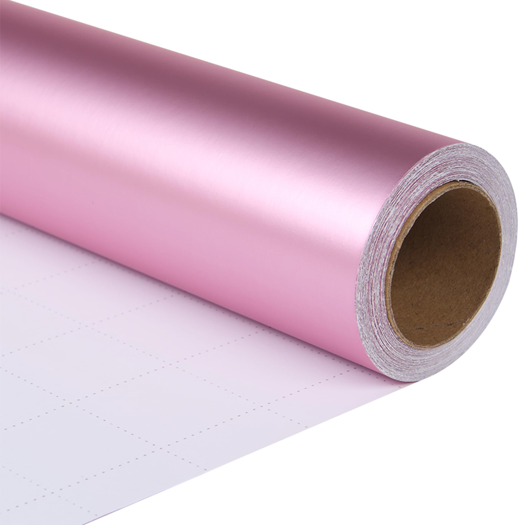 ZINTBIAL Metallic Pink Wrapping Paper Roll with Cut Lines - Solid Pink Holiday Gift Wrap for Halloween, Christmas, Birthdays, Baby Shower, Wedding - 17.5 in x 33 ft (48 sq. ft), Easy to Cut