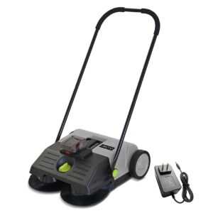 unicoo electric hand push sweeper - battery powered floor sweeper, walk behind floor sweeper, efficient push sweeper for indoor and outdoor cleaning. 23" sweeping width, 6.6 gallon waste container