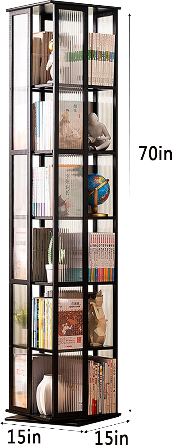 BVOUVOI 360° Rotating Bookshelf Tower 6Tier Spinning Bookcase Lazy Susan Floor Standing Book Shelf Storage Rack Revolving Book Display Shelf for Home Office, Living Room, Bedroom (Black)