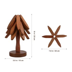 PartyKindom Wooden Trivets for Hot Dishes: Walnut Tree Coasters Foldable Wood Tree Trivets for Hot Pots Bowl Teapot Pans Christmas Table Decor (3 Layers + 1 Stand)