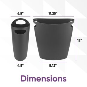 Superio Slim Bathroom Trash Can 2 Gallon Grey Plastic Small Compact Waste Basket for Bedroom, Dorm, Under Office Desk Dustbin