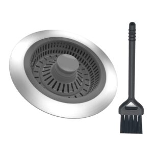 kitchen sink drain strainer, pop-up sink stoppers, 3 in 1 sink drain strainer, upgraded larger sink strainer filter basket, cleaning brush for us sink standard 3-1/2 inch drain strainers