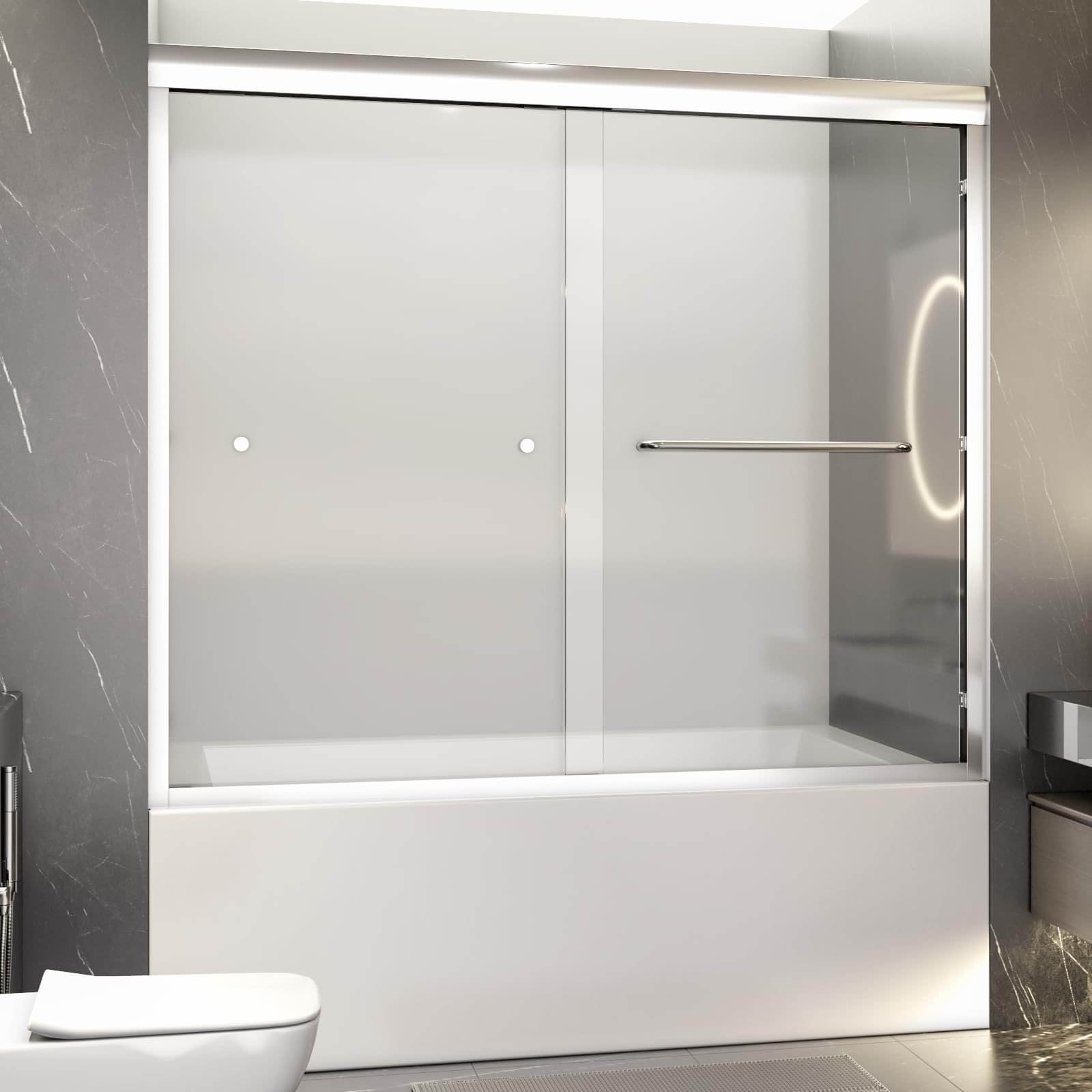 NicBex Shower Doors 56" - 60" L x 58" H Half Shower Door Double Sliding Shower Door for Bath Tub 1/4" (6mm) Thick Tempered Glass Very Clear Easy to Clean with a Handle, Chrome