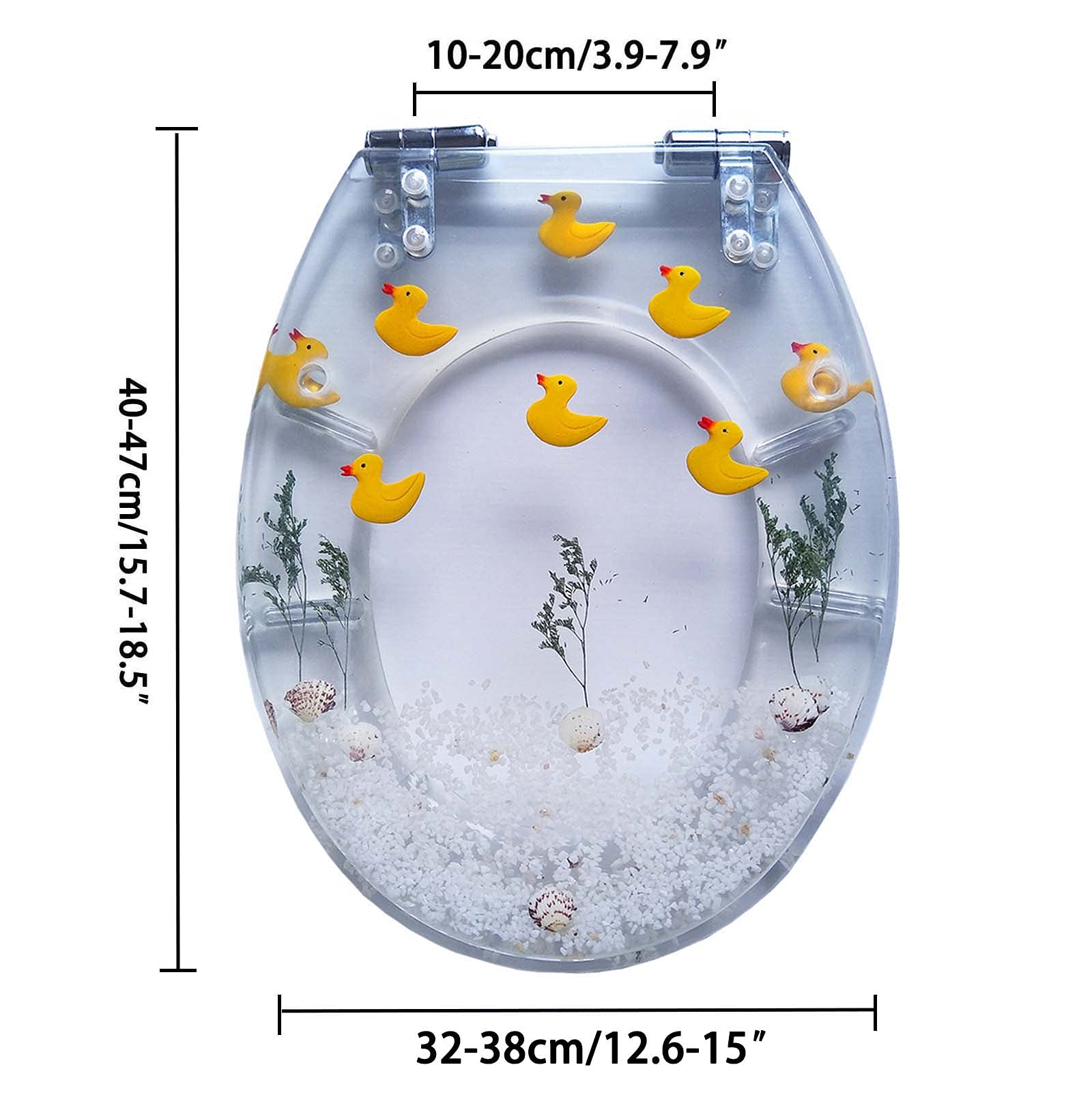 Transparent Elongated Toilet Seat,Resin 0.6 inch Thicken Toilet Seat,Round Toilet Seat, with Quietly Close and Quick Release Hinges, Little Yellow Duck