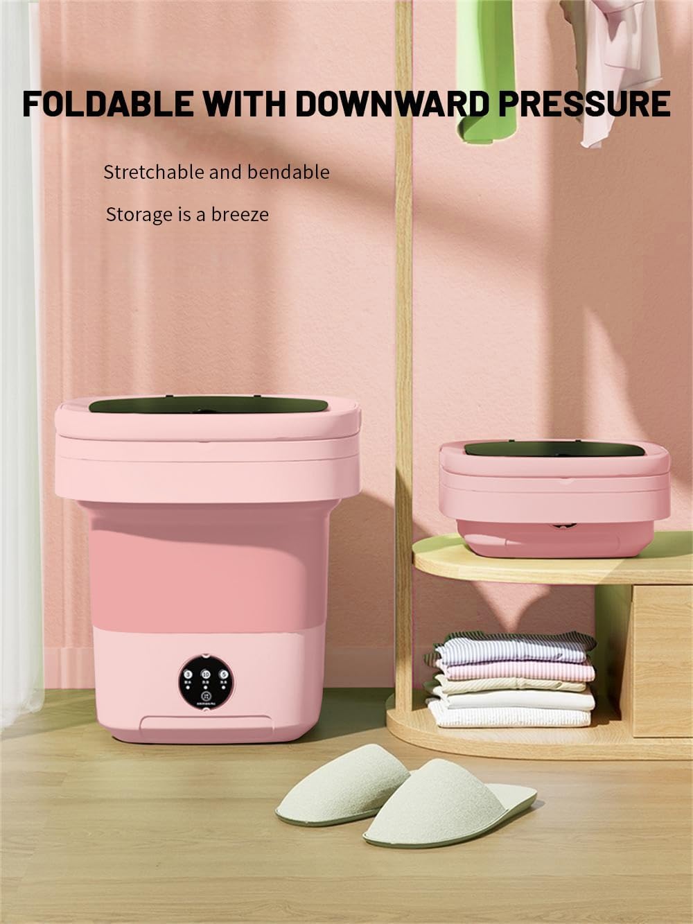 Portable washing machine,Mini Washer,11L upgraded large capacity foldable Washer.Deep cleaning of underwear, baby clothes and other small clothes.Suitable for apartments, dormitories, hotels. (Pink)